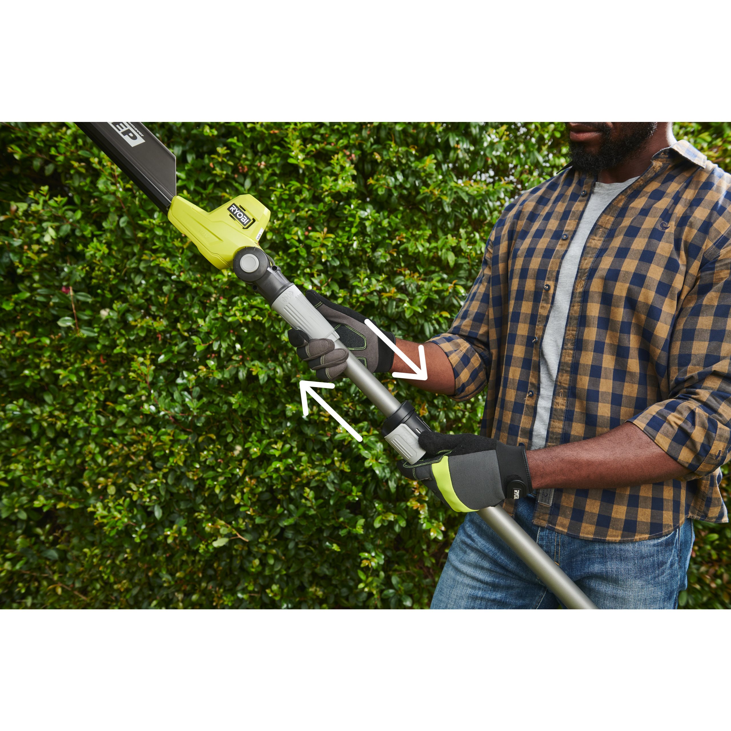 RYOBI 18V ONE+™ EZ REACH™ Cordless 2in1 Telescopic Hedge Trimmer & Saw